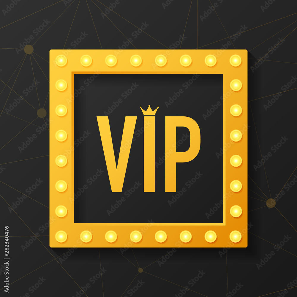 Golden symbol of exclusivity, the label VIP with glitter. Very ...