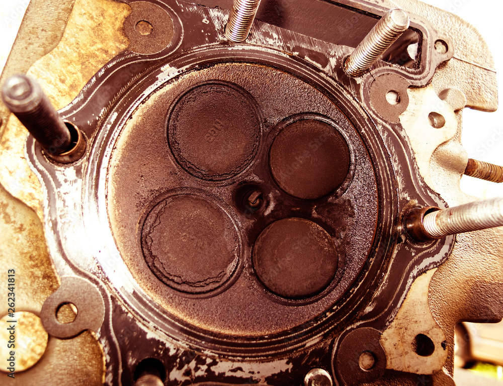 Cylinder Head of a four Valve Four-Stroke Combustion Engine Stock Photo ...
