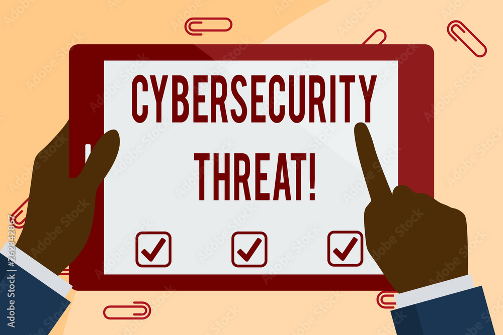 Writing note showing Cybersecurity Threat. Business concept for ...