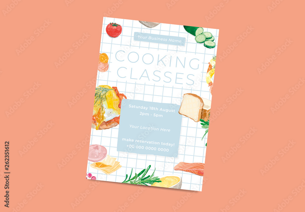 Cooking Classes Poster Layout with Illustrative Accents Stock Template ...