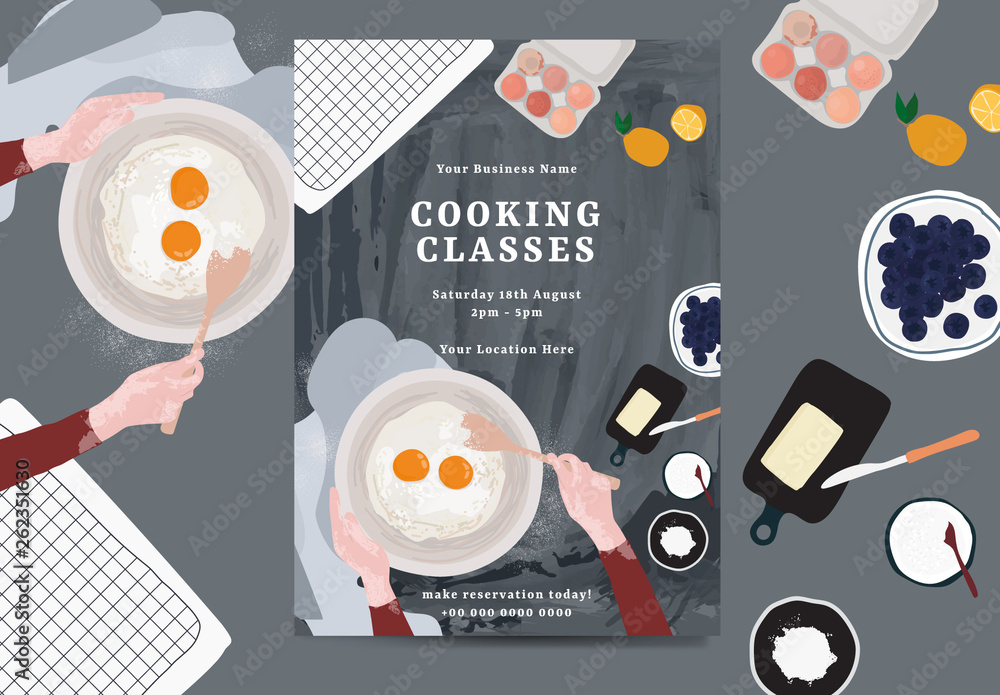Cooking Classes Layout with Illustrative Accents Stock Template | Adobe ...