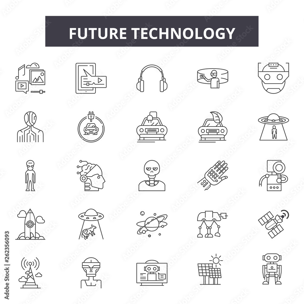 Future technology line icons, signs set, vector. Future technology ...