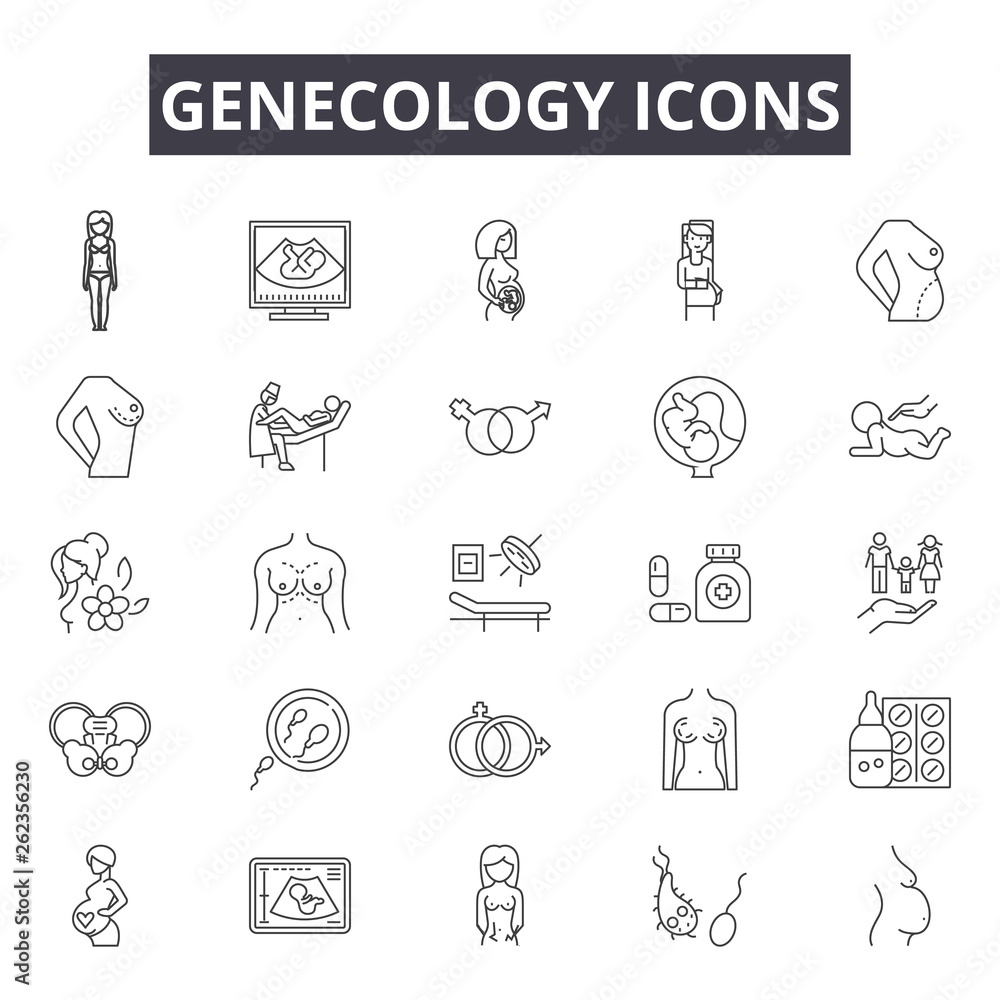 Genecology line icons, signs set, vector. Genecology outline concept ...