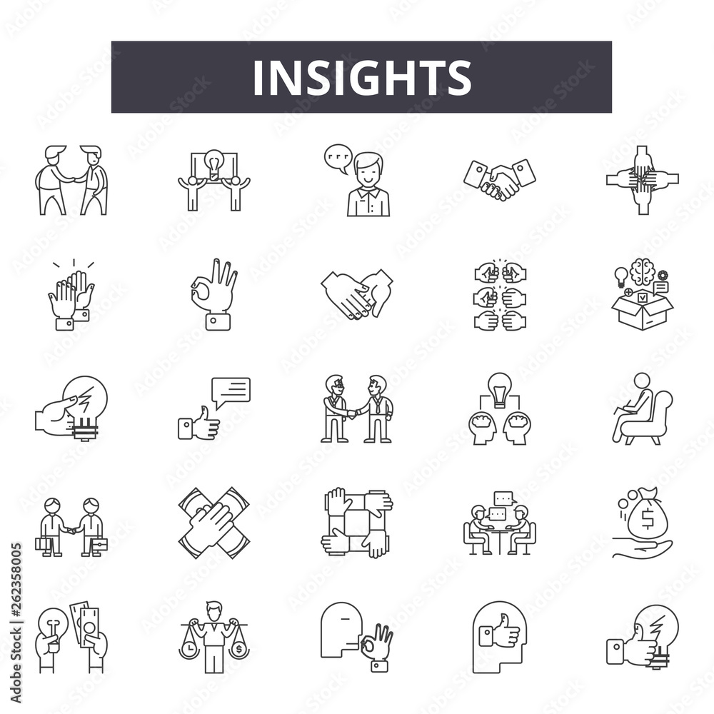 Insights line icons, signs set, vector. Insights outline concept ...