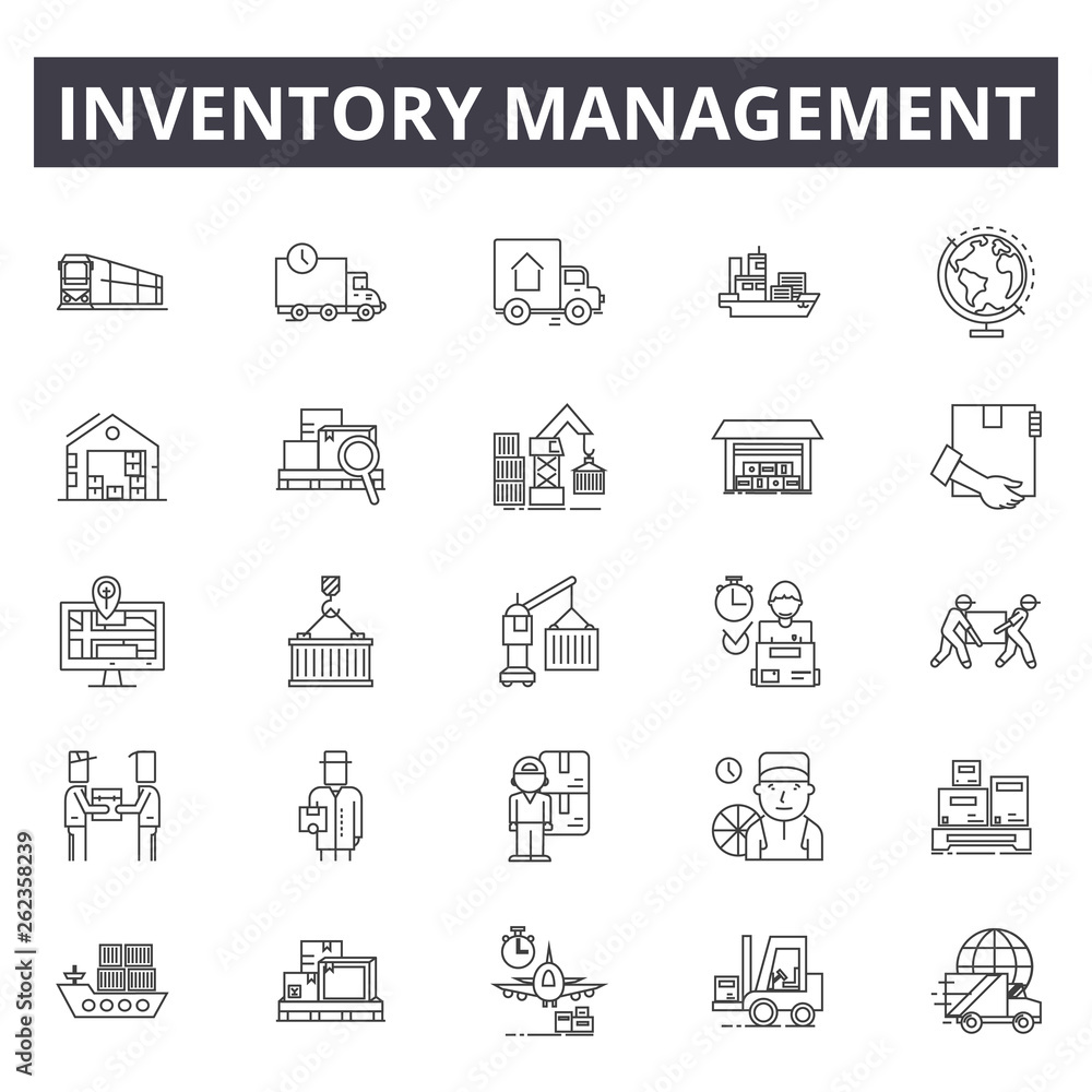 Inventory management line icons, signs set, vector. Inventory ...