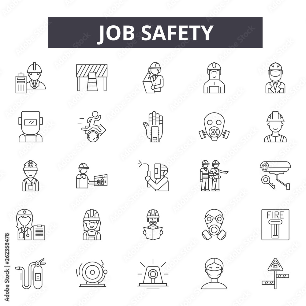 Job safety line icons, signs set, vector. Job safety outline concept ...