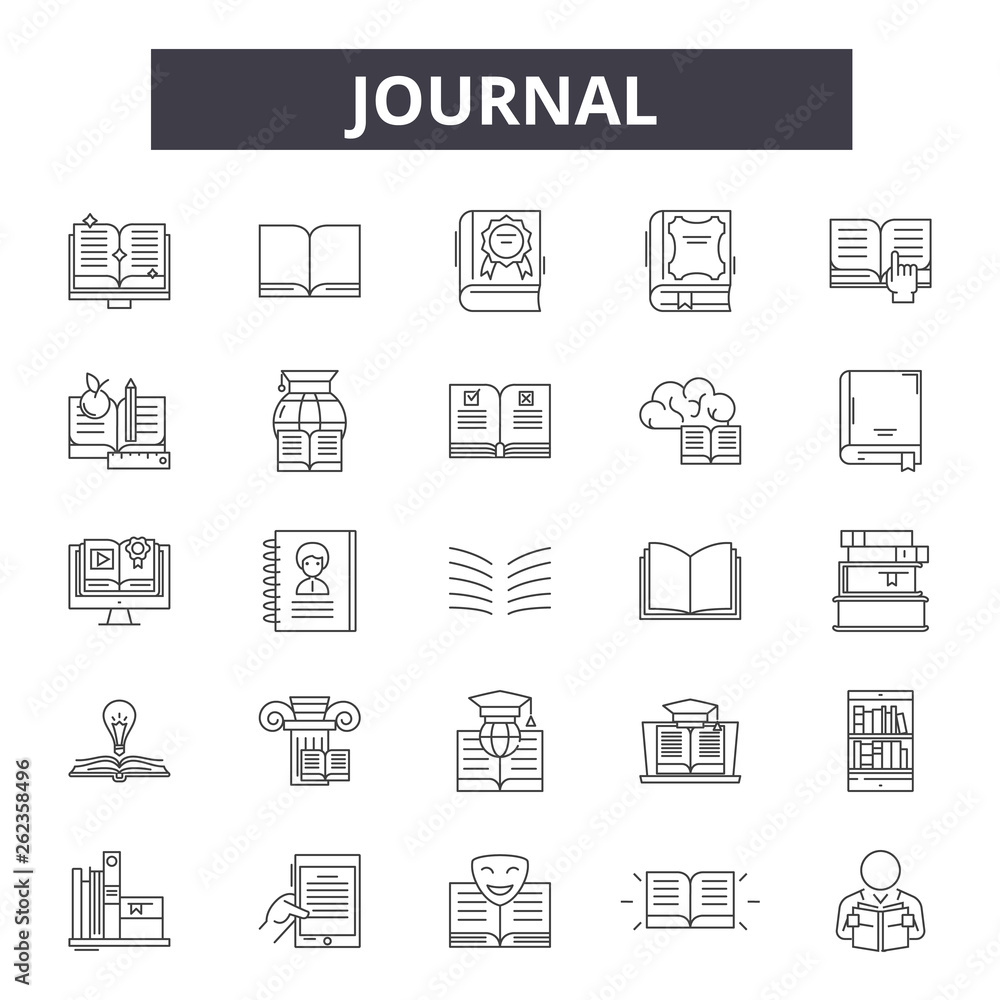 Journal line icons, signs set, vector. Journal outline concept ...