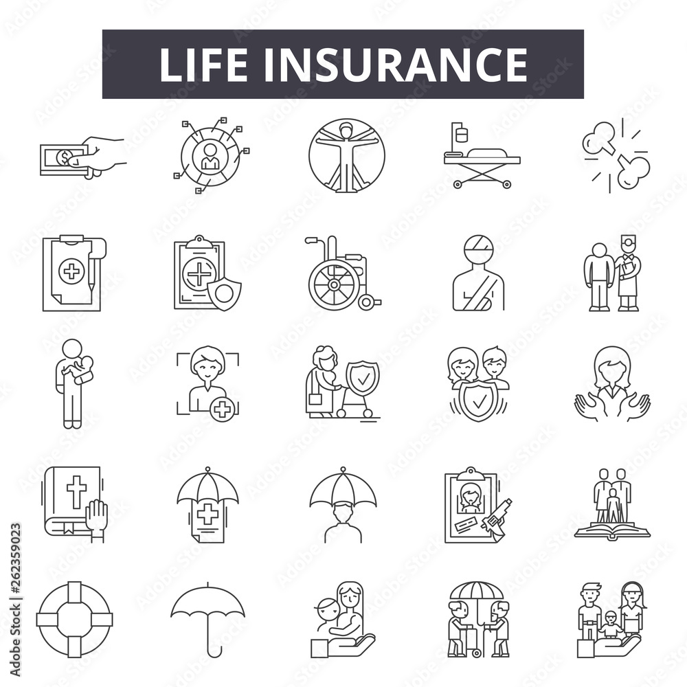 Life insurance line icons, signs set, vector. Life insurance outline ...