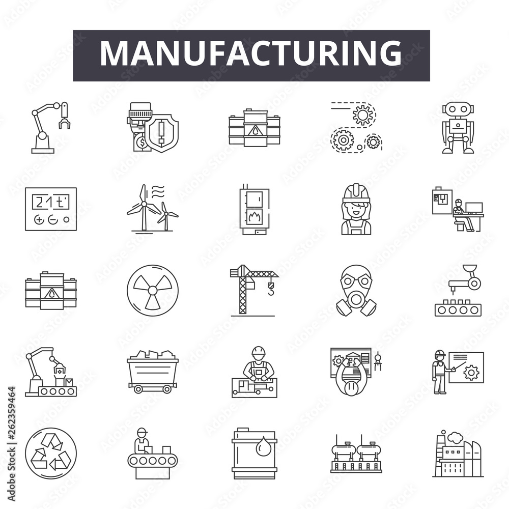 Manufacturing line icons, signs set, vector. Manufacturing outline ...
