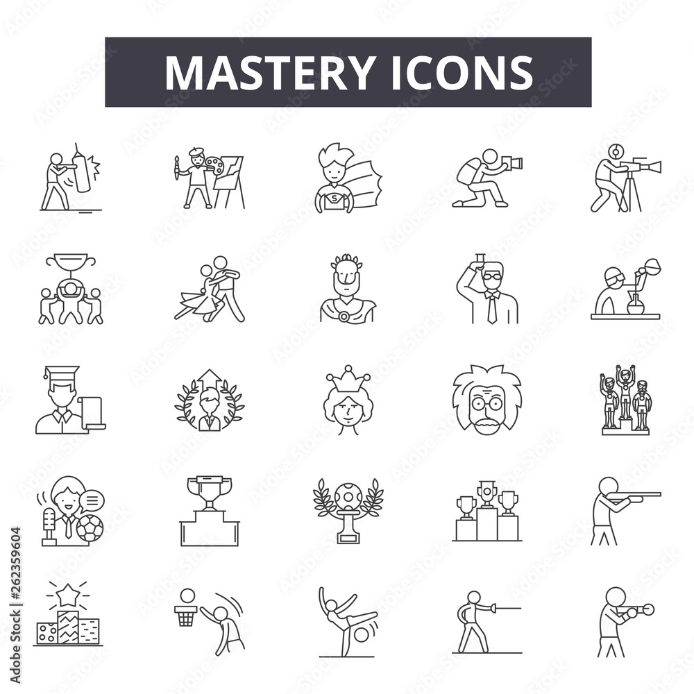 Mastery line icons, signs set, vector. Mastery outline concept ...