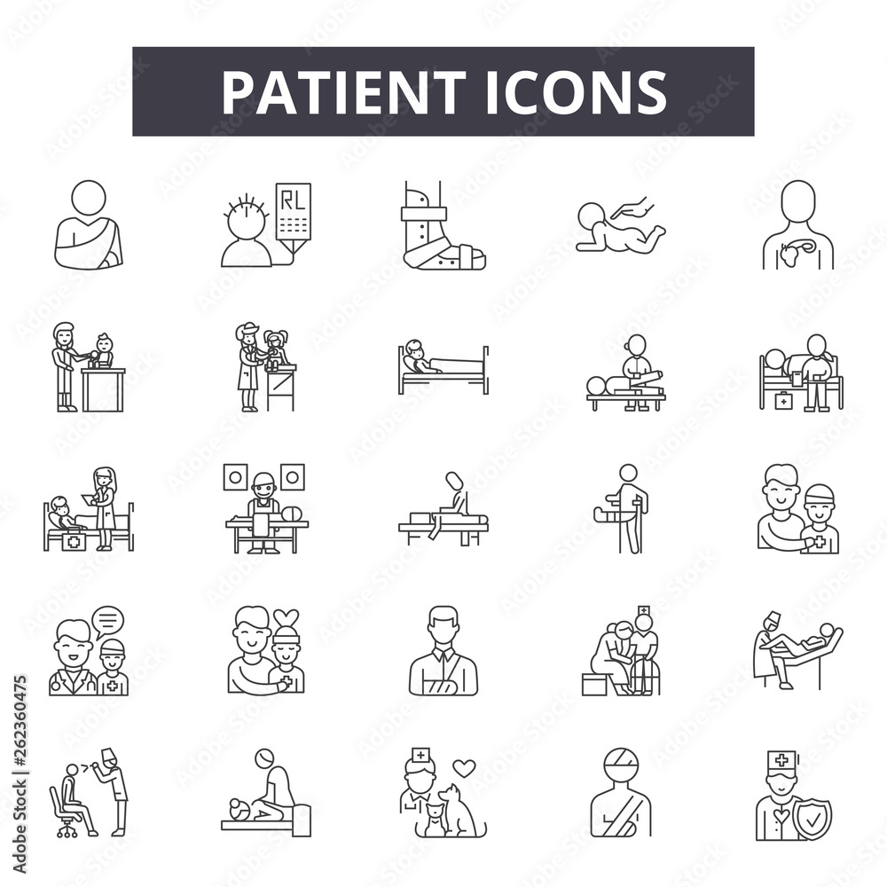 Patient line icons, signs set, vector. Patient outline concept ...