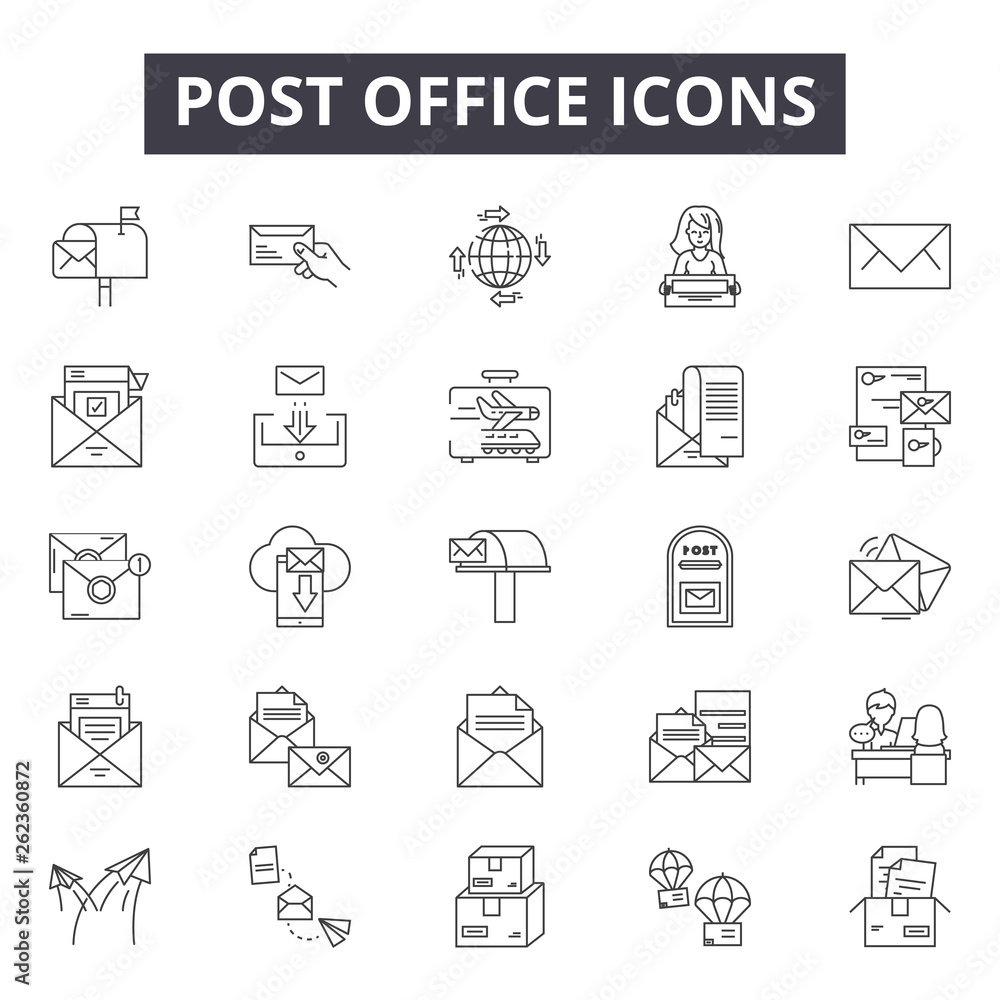 Post Office Line Icons Signs Set Vector Post Office Outline Concept post-office-line-icons-signs-set-vector-post-office-outline-concept