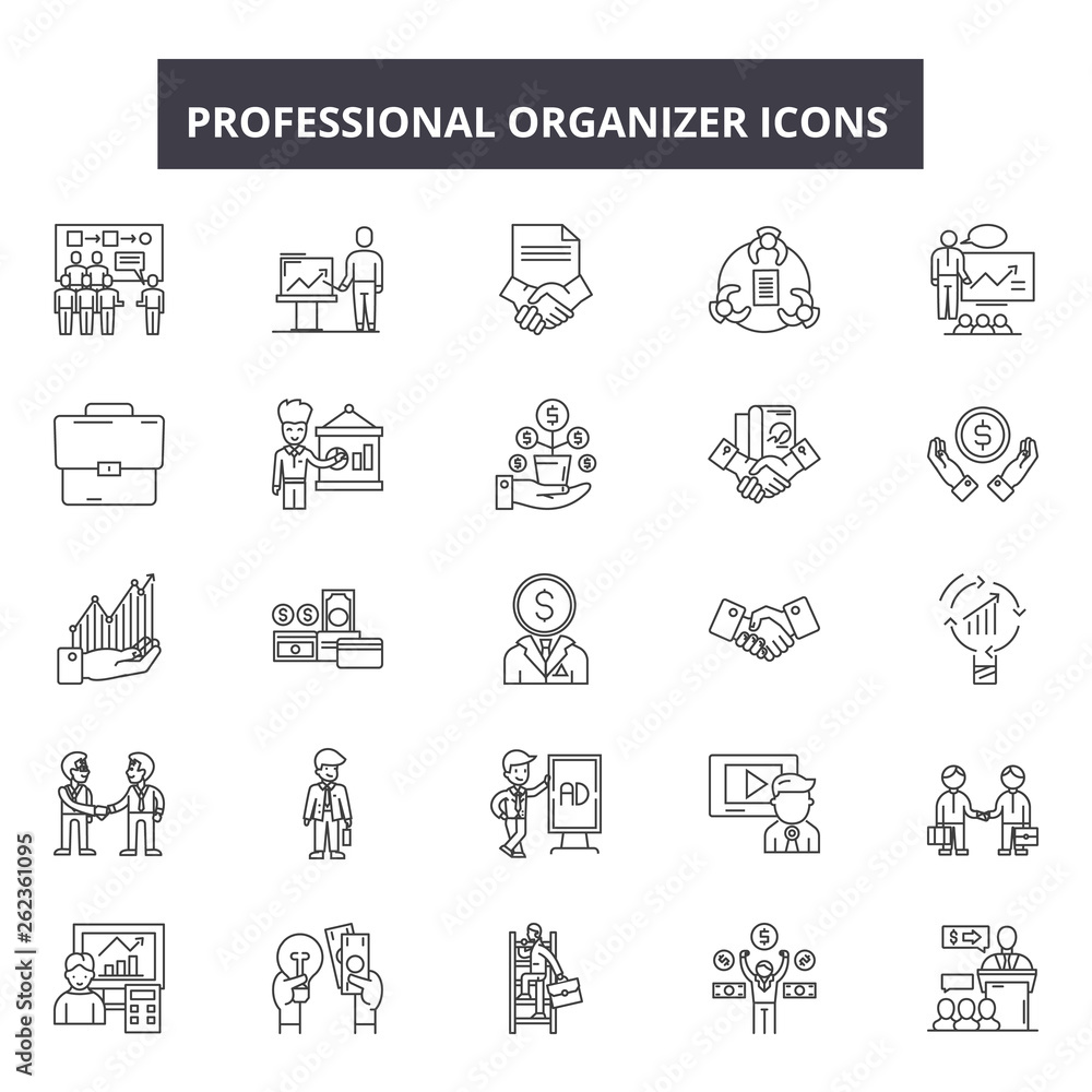 Professional organizer line icons, signs set, vector. Professional ...