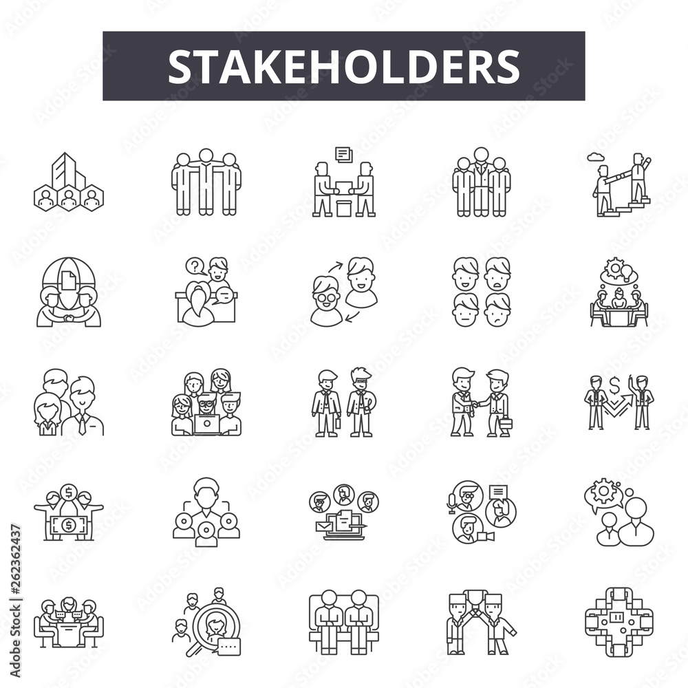 Stakeholders line icons, signs set, vector. Stakeholders outline ...