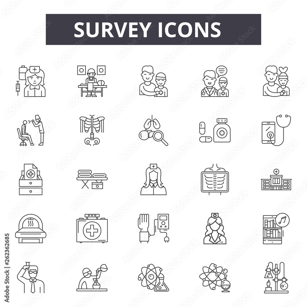 Survey line icons, signs set, vector. Survey outline concept illustration: survey,business ...