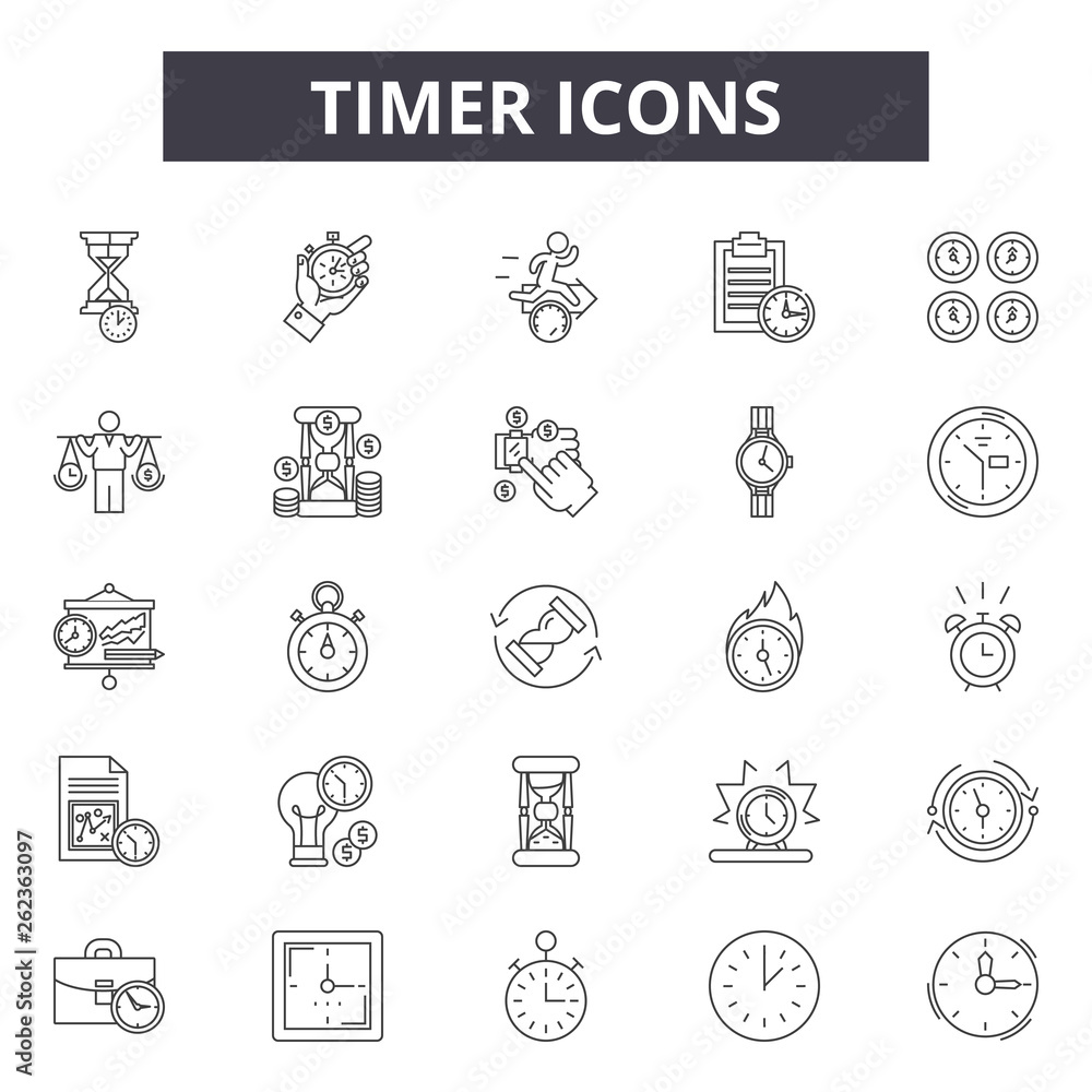 Timer line icons, signs set, vector. Timer outline concept illustration ...