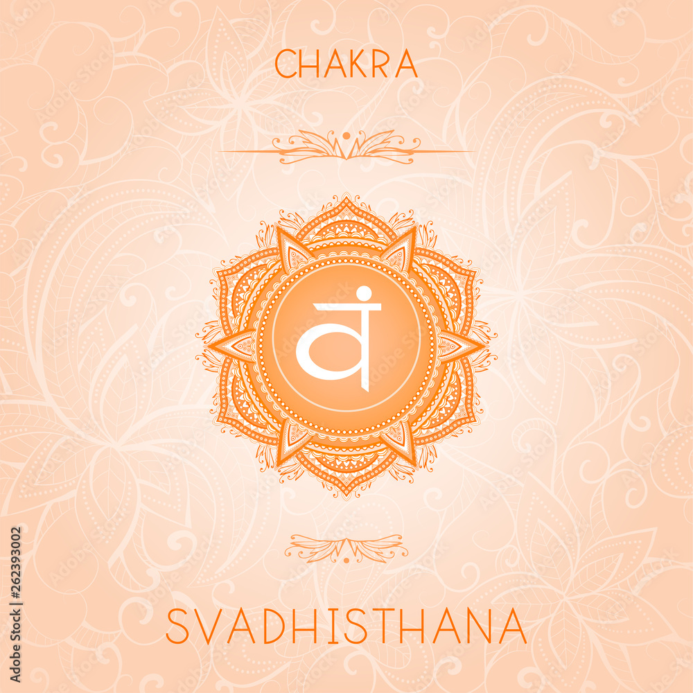 Vector illustration with symbol chakra Svadhishana on ornamental ...