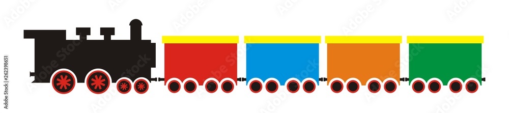 Train set, steam locomotive and wagons. Vector illustration. Stock ...