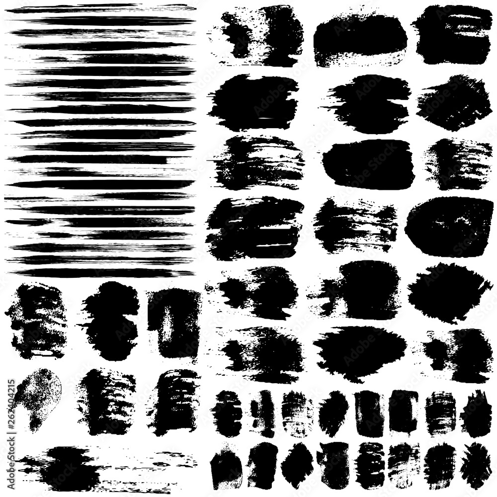 Set of vector strokes with a dry brush. Abstract black spots and ...