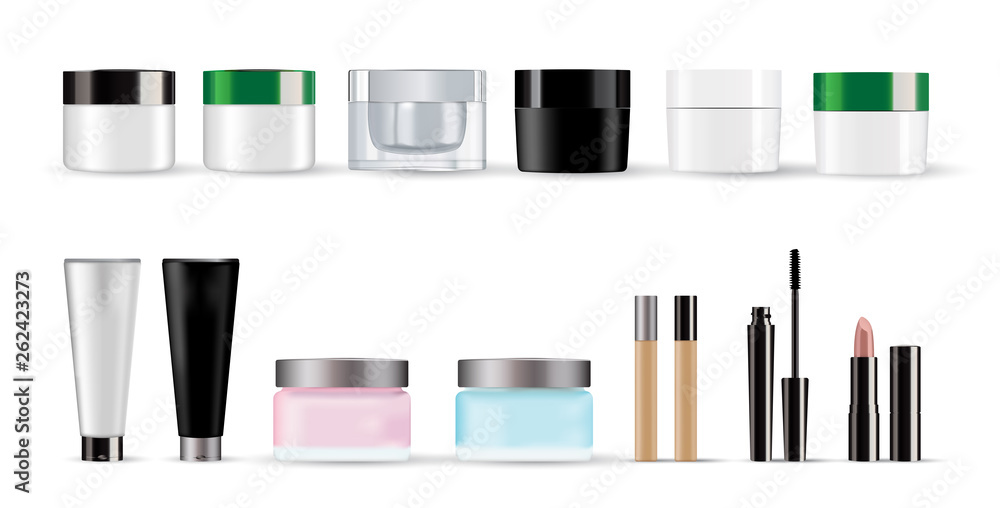 Realistic Beauty Template Bottles and Decorative Cosmetics Women Set ...