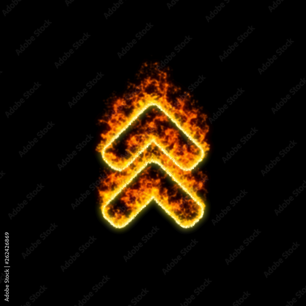 The symbol angle double up burns in red fire Stock Illustration | Adobe ...