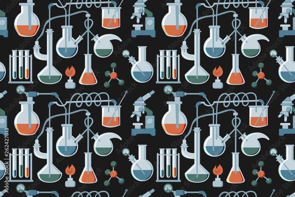 Cartoon hand drawn Science seamless pattern. Colorful flat background ...