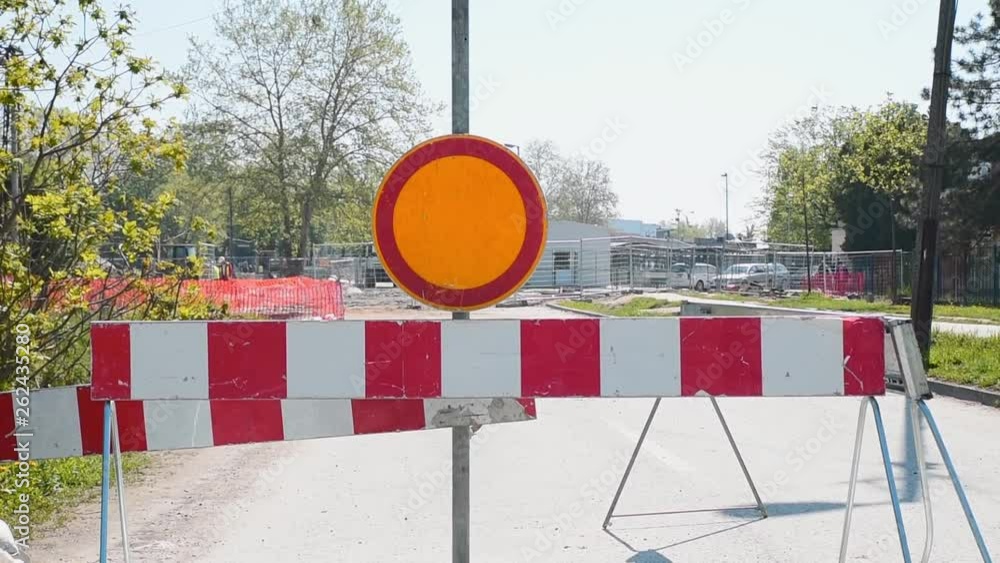 Construction road barrier, Work ahead construction site warning sign ...
