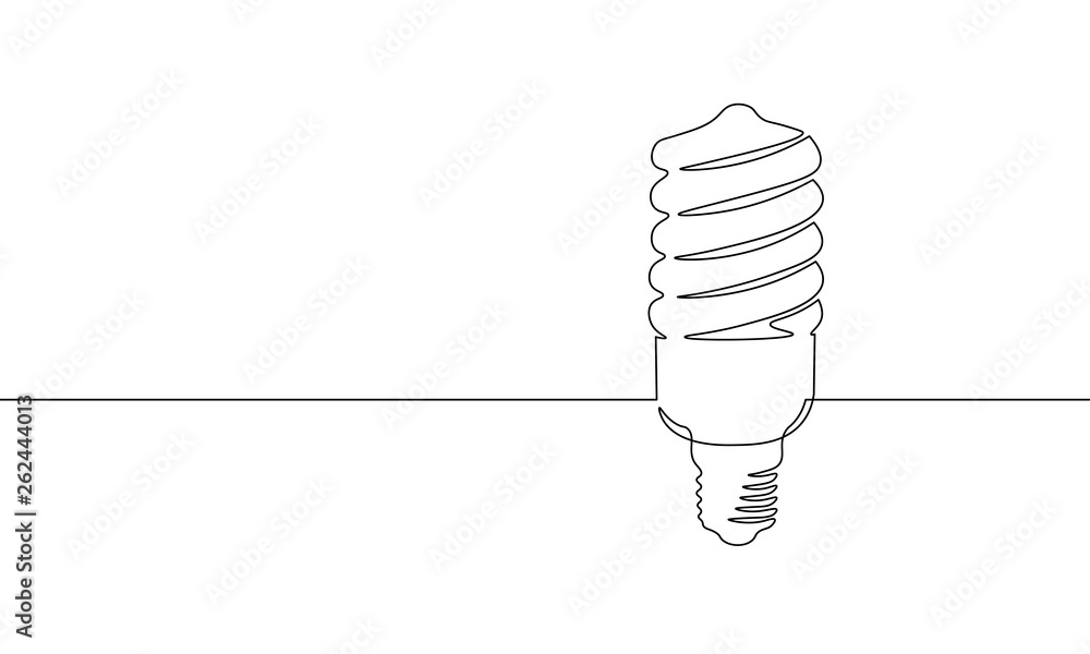 Single continuous line art economy light bulb. Compact fluorescent lamp ... Single continuous line art economy light bulb. Compact fluorescent lamp ...