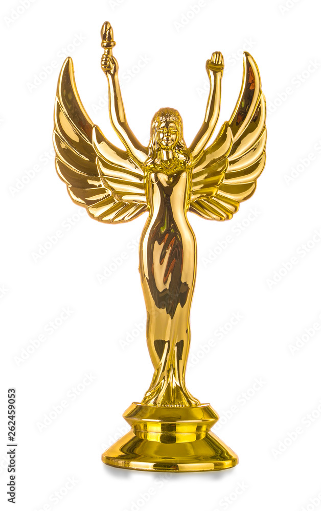 Statuette of an award-winning angel on a white background. Stock Photo ...
