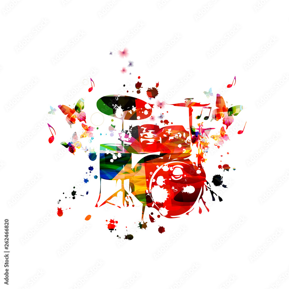 Colorful drum set with music notes isolated vector illustration design ...