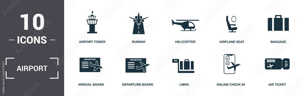 Airport set icons collection. Includes simple elements such as Airport ...