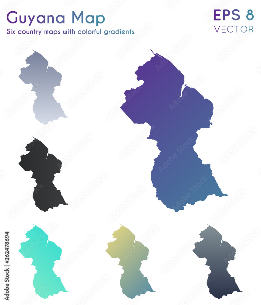 Map of Guyana with beautiful gradients. Adorable set of Guyana maps ...