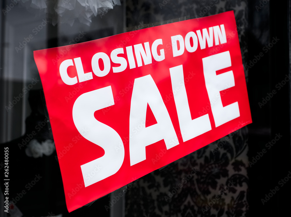 Closing down sale sign in shop store mall window Stock Photo | Adobe Stock