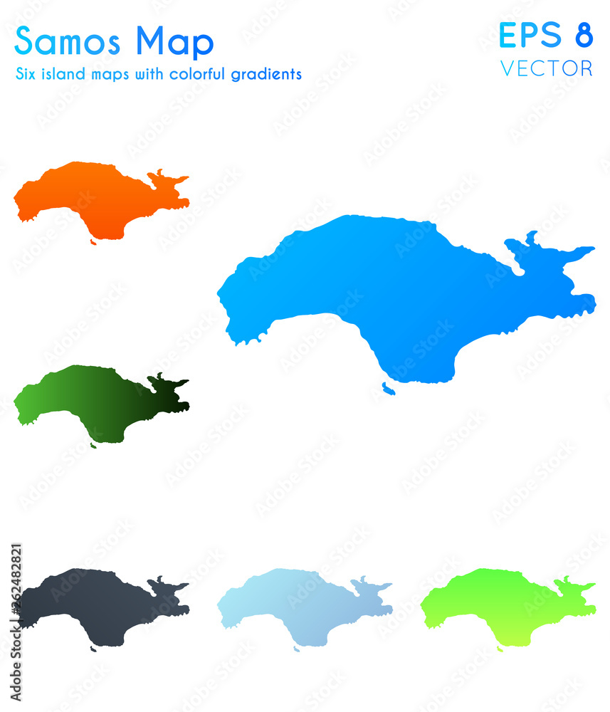 Map of Samos with beautiful gradients. Authentic set of Samos maps ...