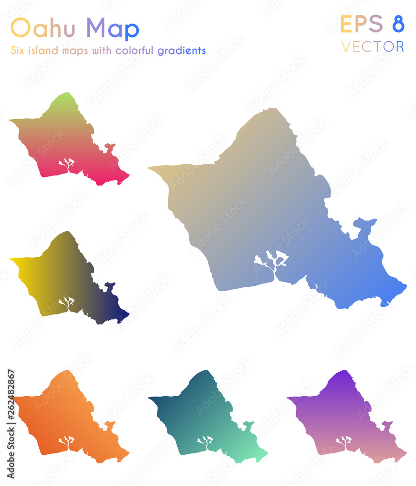 Map of Oahu with beautiful gradients. Attractive set of Oahu maps ...