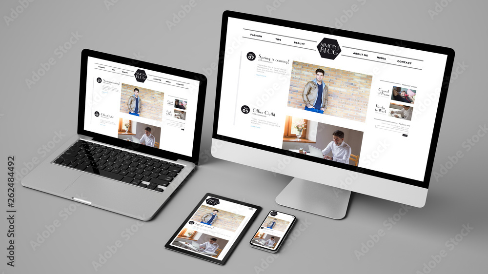 devices collection showing influencer blog Stock Photo | Adobe Stock