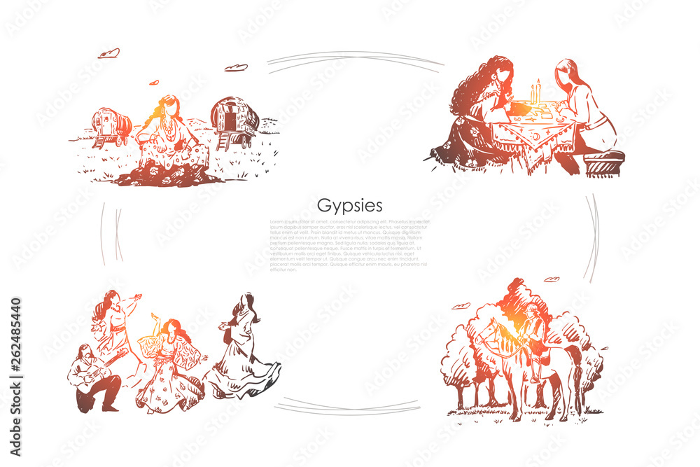 Oracle, fortune telling, future divination, young women in dresses ...