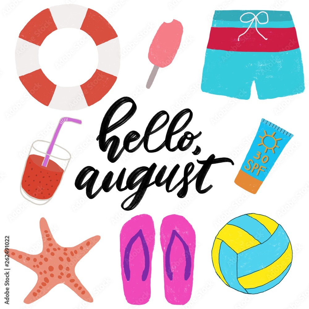 Hello august calligraphy on white background. Stock Illustration ...