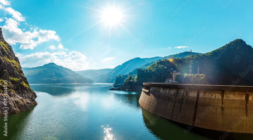 summer scenery. of Vidraru Lake and Dam glowing in sunlight. cr Stock ...