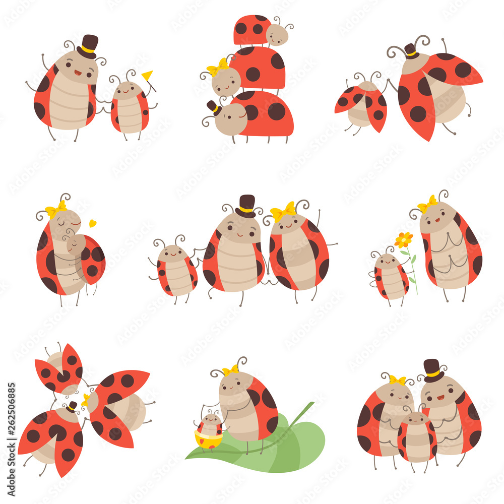 Cute Happy Ladybug Family Set, Cheerful Mother, Father and Their Babies ...