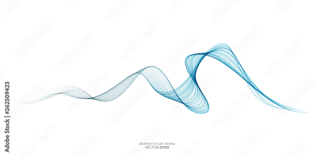 Vector curved wave lines brush stroke blue color isolated on white ...
