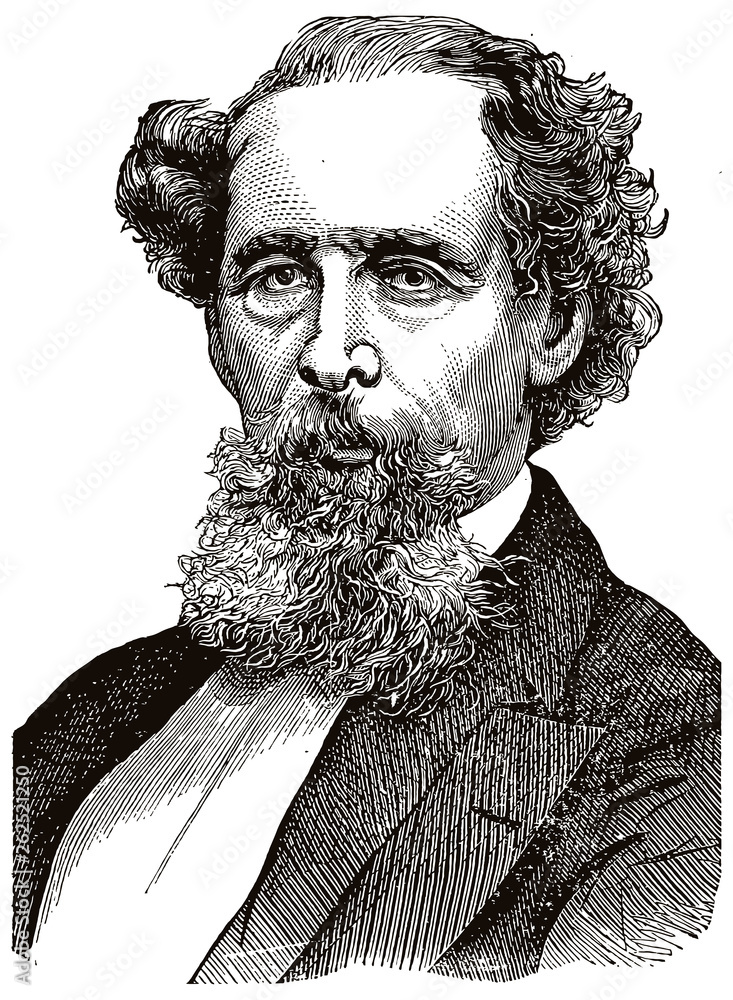 Charles Dickens Black portrait in line art illustration Stock Vector ...