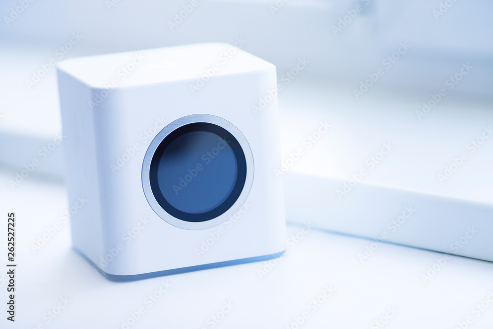 Wifi business concept. Wifi router, access points, mobile phone, laptop ...