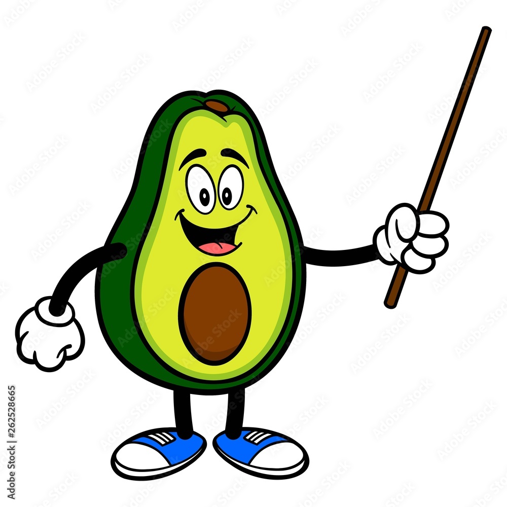 Avocado Mascot with Pointer Stick - A cartoon illustration of a cute ...
