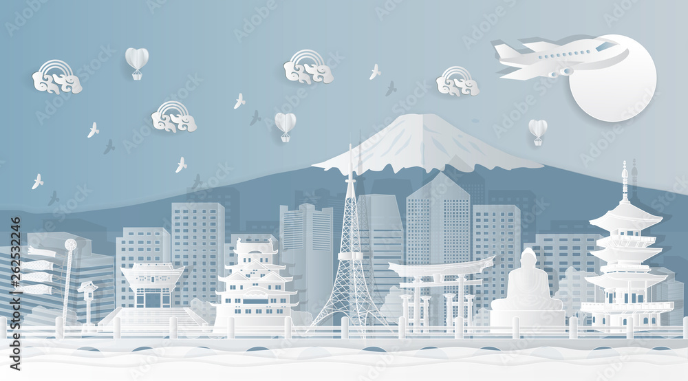 Famous landmarks in Japan Templates for advertising air tickets and ...