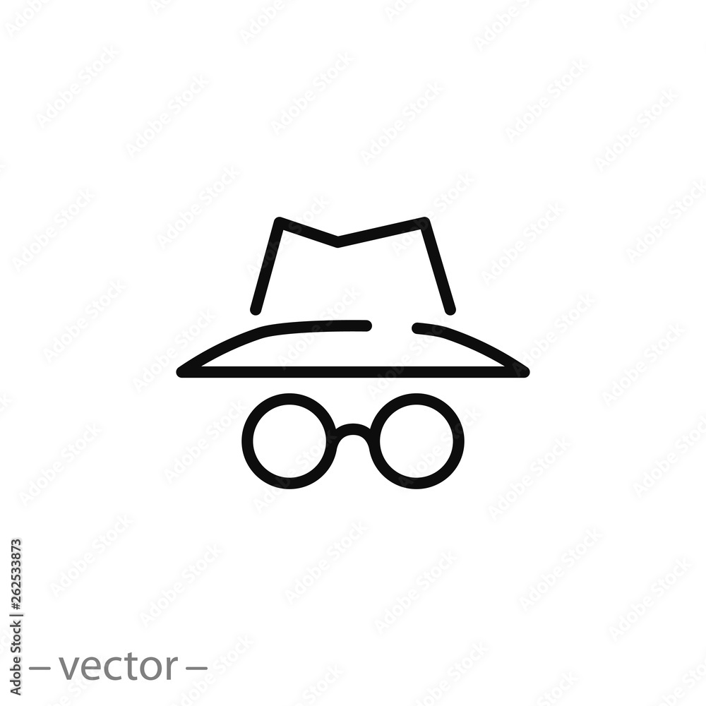 spy icon, secret agent, incognito line sign on white background ...