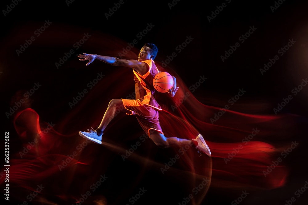 Choosing the right way. African-american young basketball player of red ...