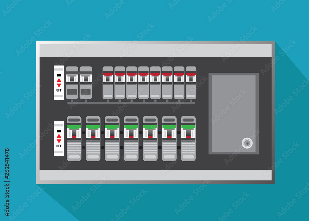 electrical panel, switch on off,Breakers vector flat, Circuit breakers ...