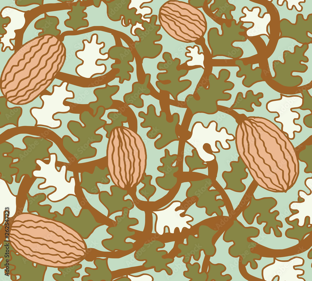 Simple outline watermelon seamless pattern in vintage colors. Messy ...