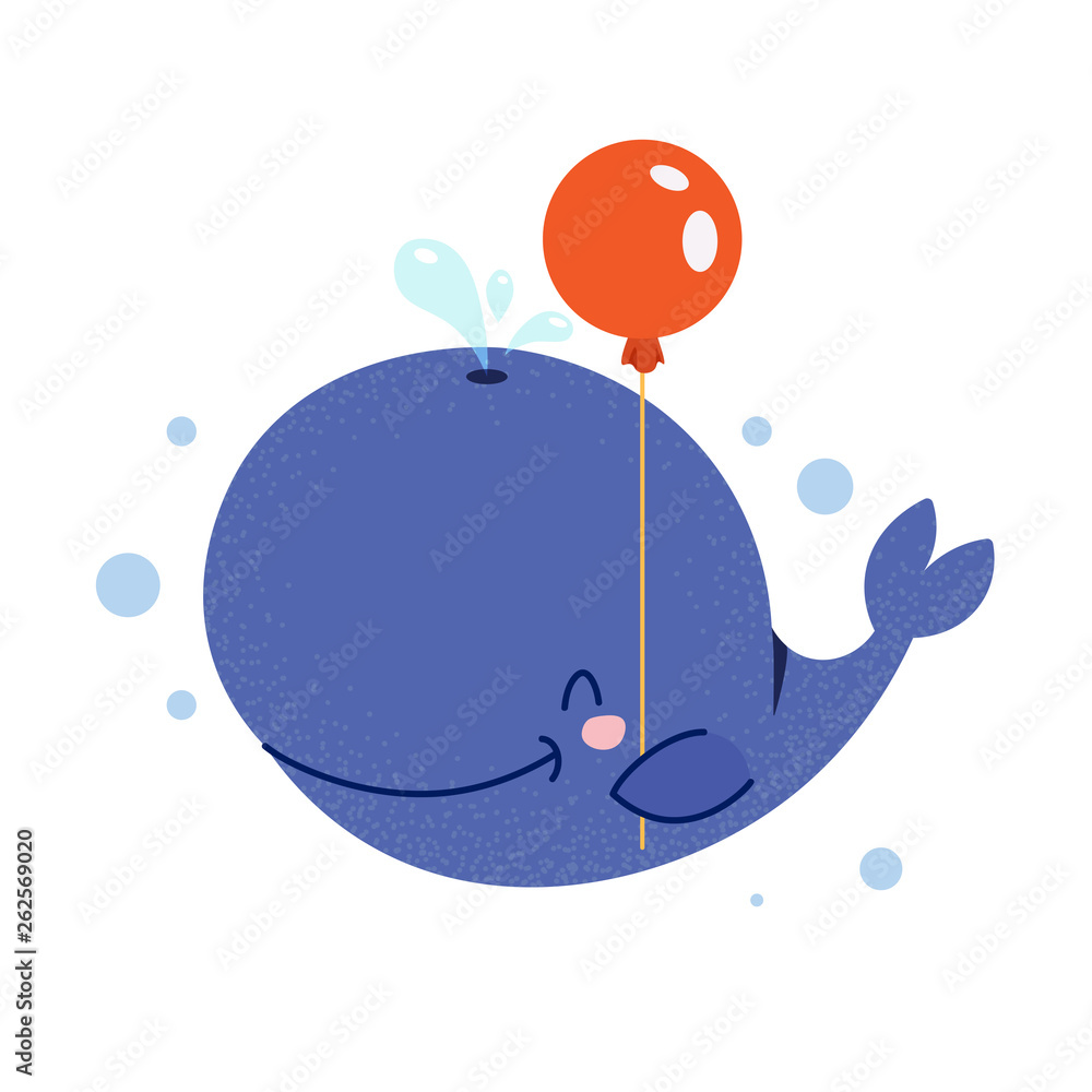 Cute Little Blue Whale Smiling And Holding Fins Red Balloon Blue Baby cute-little-blue-whale-smiling-and-holding-fins-red-balloon-blue-baby